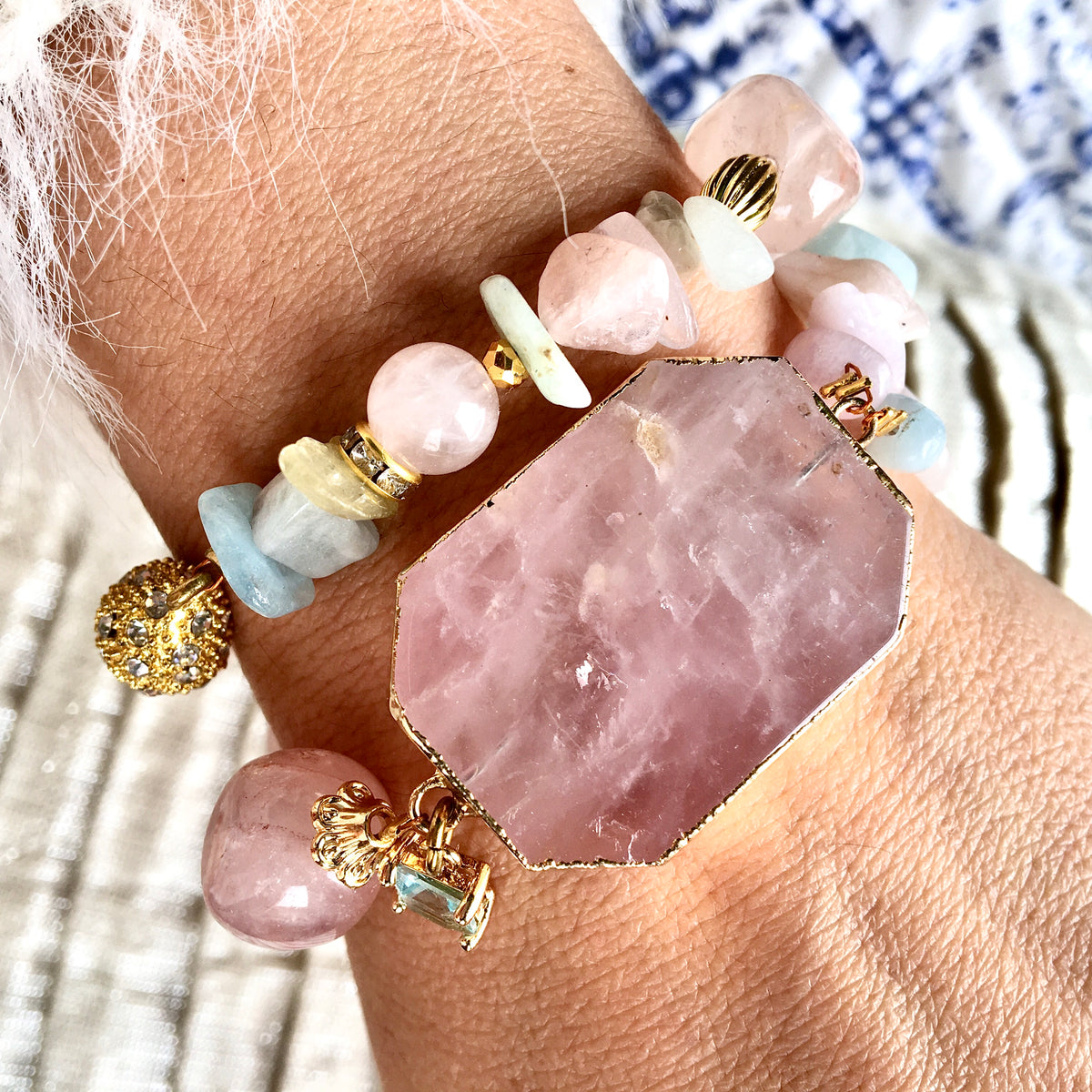 Bijuterii cu pietre - Brațară Lollidot cu Conector Cuart Rose roz Acva